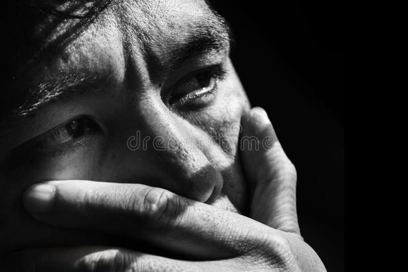 Face of Depressed and Hopeless Man on Black Stock Photo - Image of ...
