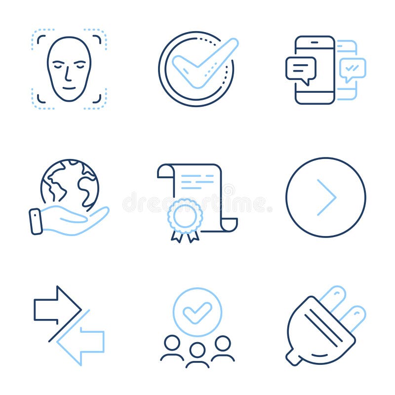 Face Detection, Confirmed and Forward Icons Set. Electric Plug ...