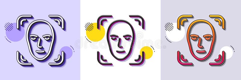 Face Detection Line Icon. Head Recognition Sign. Halftone Dotted ...