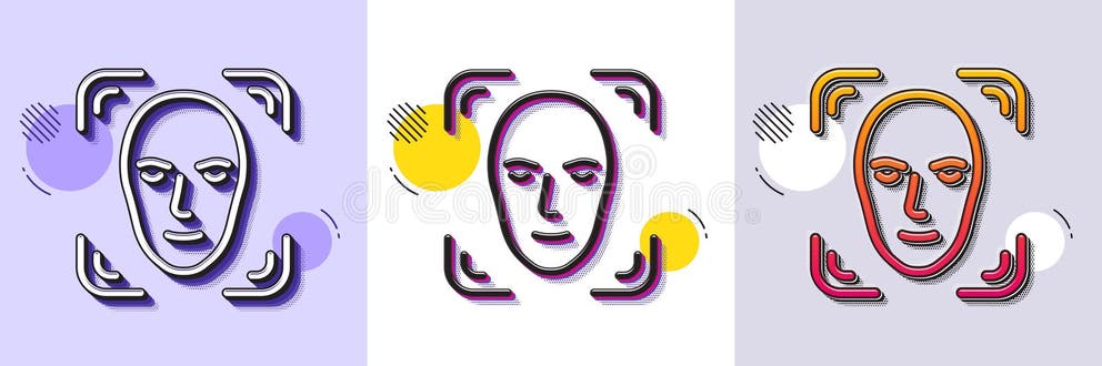 Face Detection Line Icon. Head Recognition Sign. Halftone Dotted Pattern. Vector Stock ...