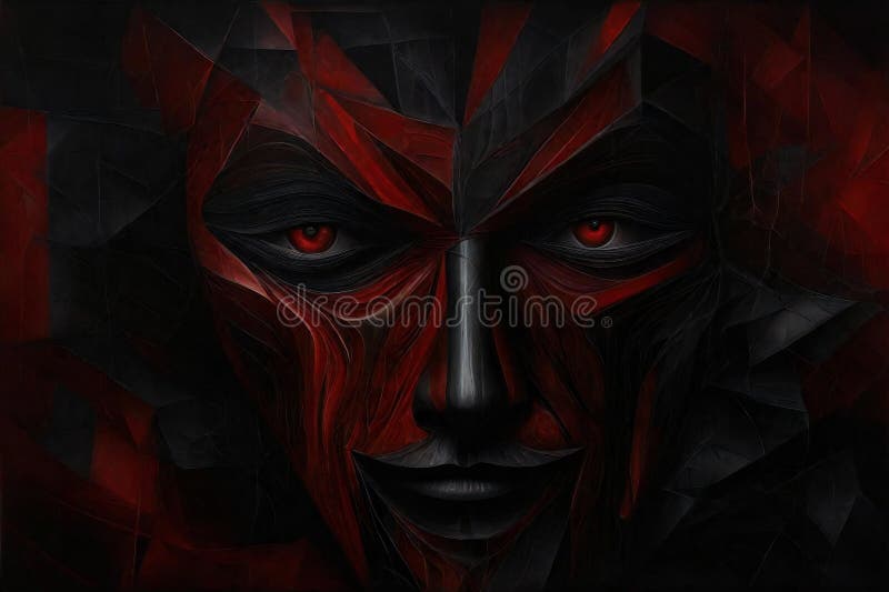 Face of Devil with Red Eyes and Black Background Stock Illustration ...
