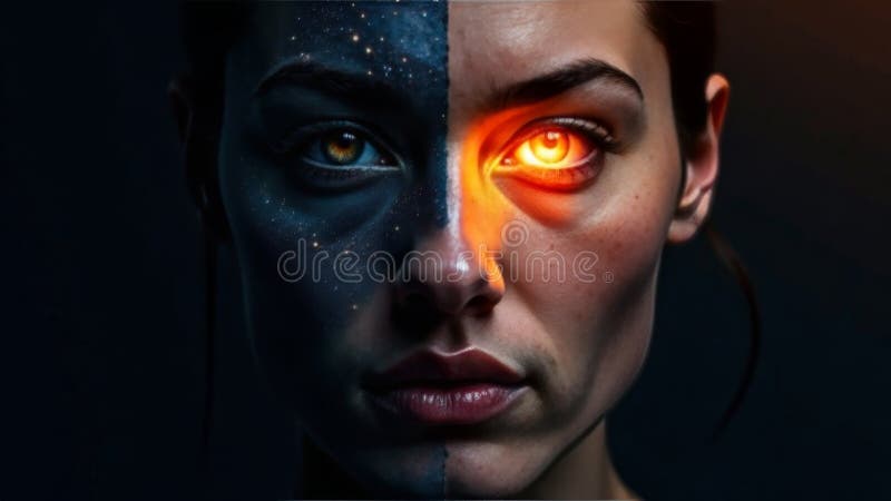 A Face Divided into Two Halves, Symbolizing the Contrast between Good ...