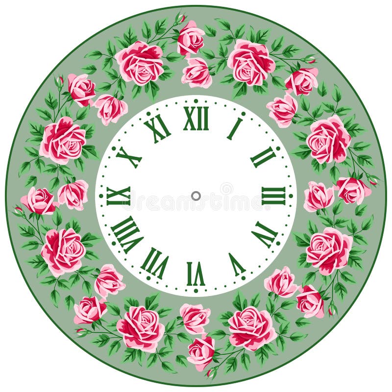 Face Do Relógio Do Vintage Com Rosas Ilustração do Vetor - Ilustração ...