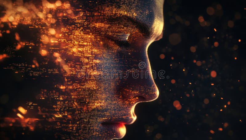 Digital Art Interpretation of a Face Illuminated by Glowing Particles ...