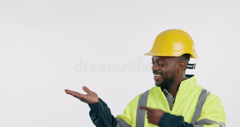 Face, Engineer and Construction Worker in Studio Advertising Mockup ...