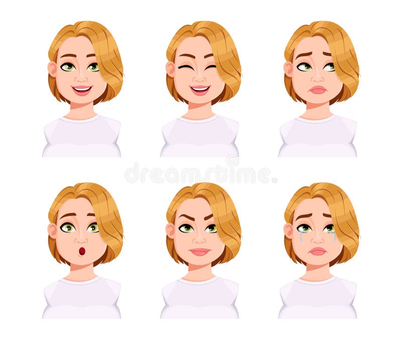 Face Expressions Of Cute Plus Size Woman Stock Vector Illustration Of