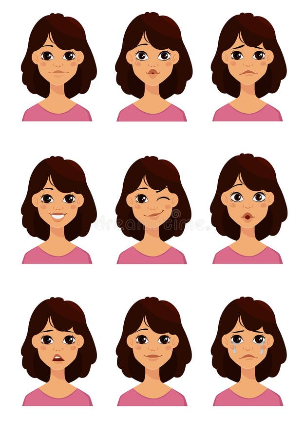 Face Expressions Cute Woman Stock Illustrations 3 052 Face