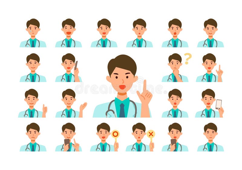 Face Expressions Of A Doctor Woman In Lab Coat Different Female