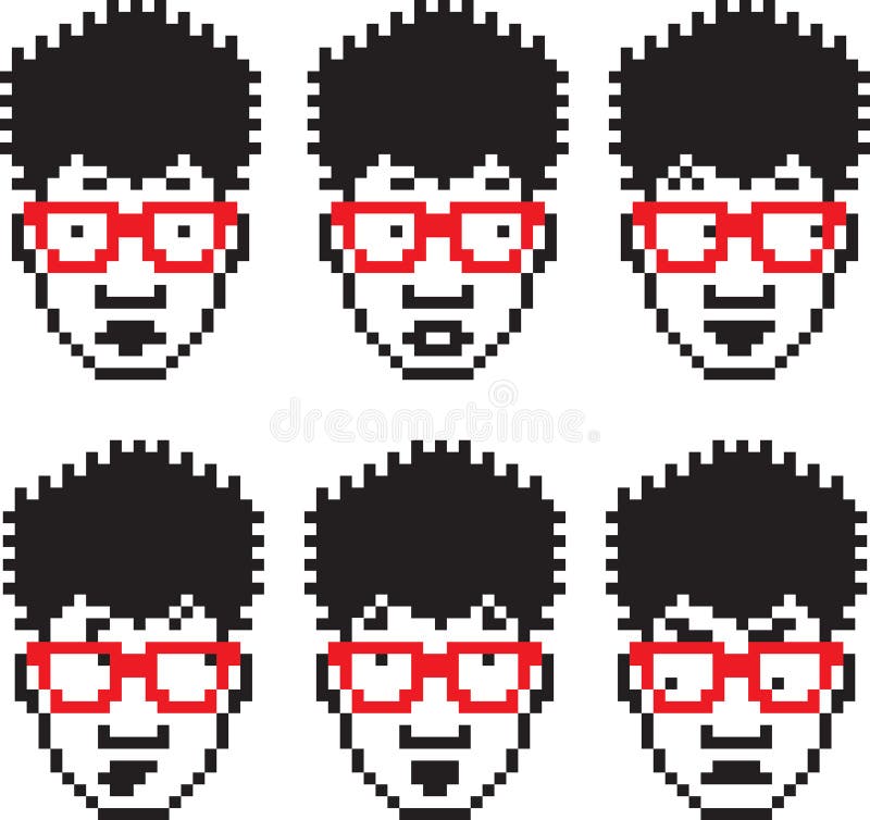Face Expressions Sequence of a Funny Young Guy in Pixels Stock Vector ...
