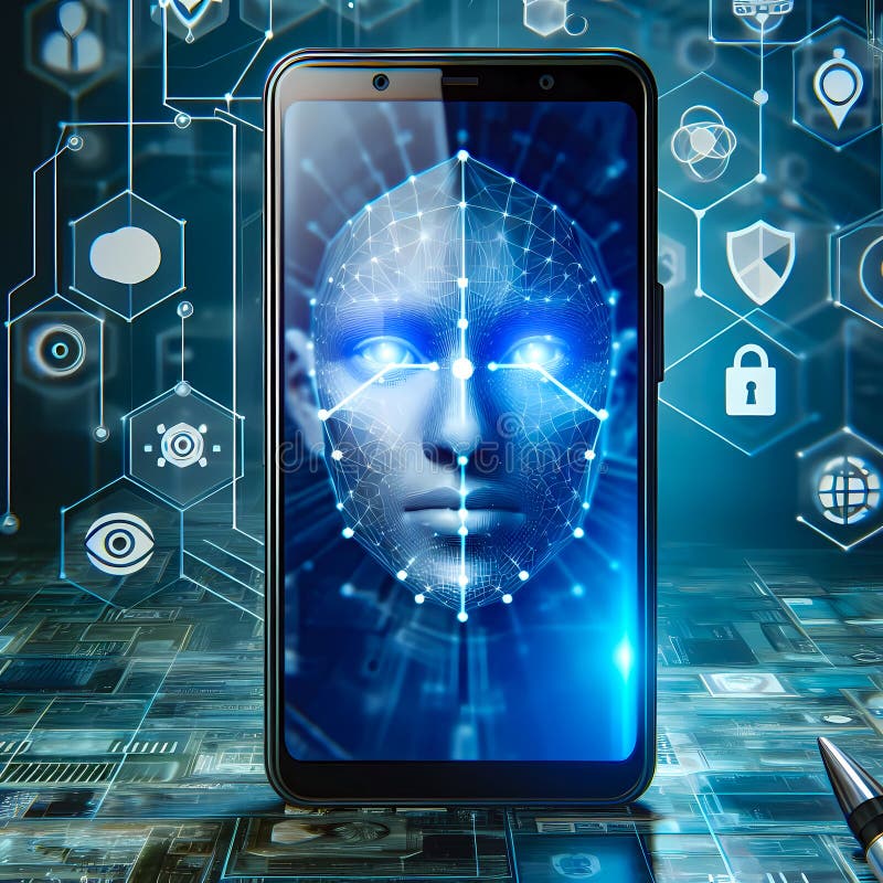 Face with Facial Recognition Themed Mobile Phone Stock Illustration ...