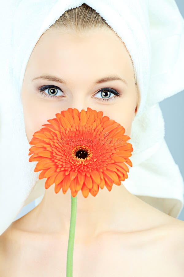 Face and flower stock image. Image of blonde, purity - 15150311