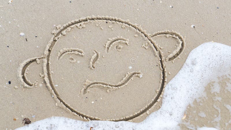 Face of a Funny Angry Man on Sand Stock Image - Image of brown, draw ...