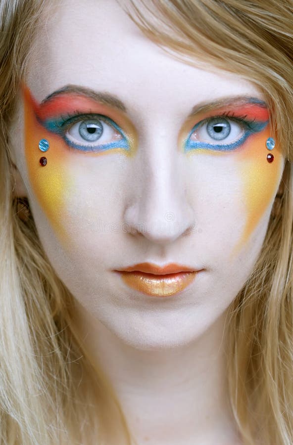 Face of a Girl with Creative Visage Stock Image - Image of bright ...