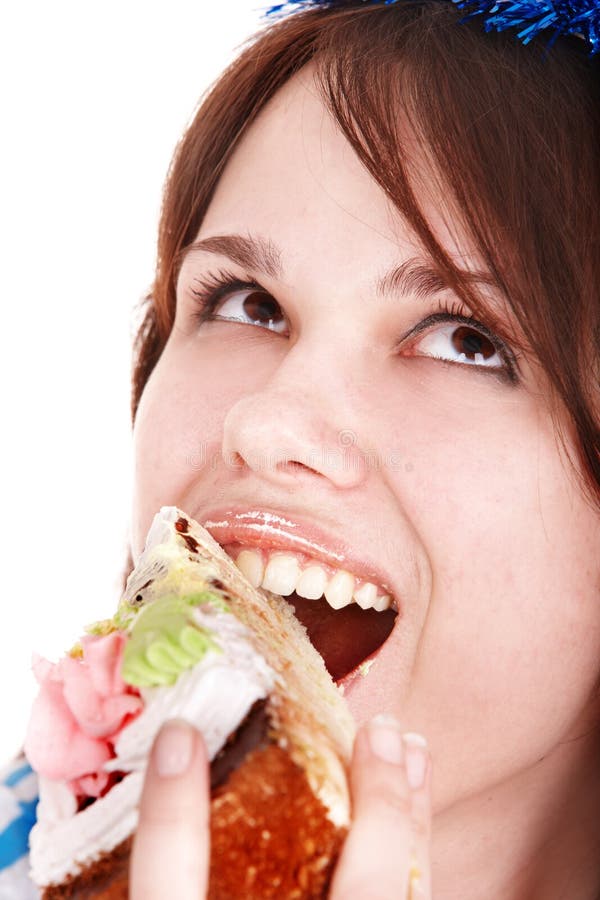 Face of girl eating cake. stock image. Image of smile - 13817669