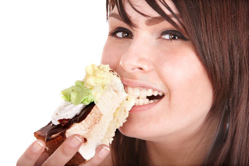 Face of girl eating cake. stock photo. Image of portrait - 15309364