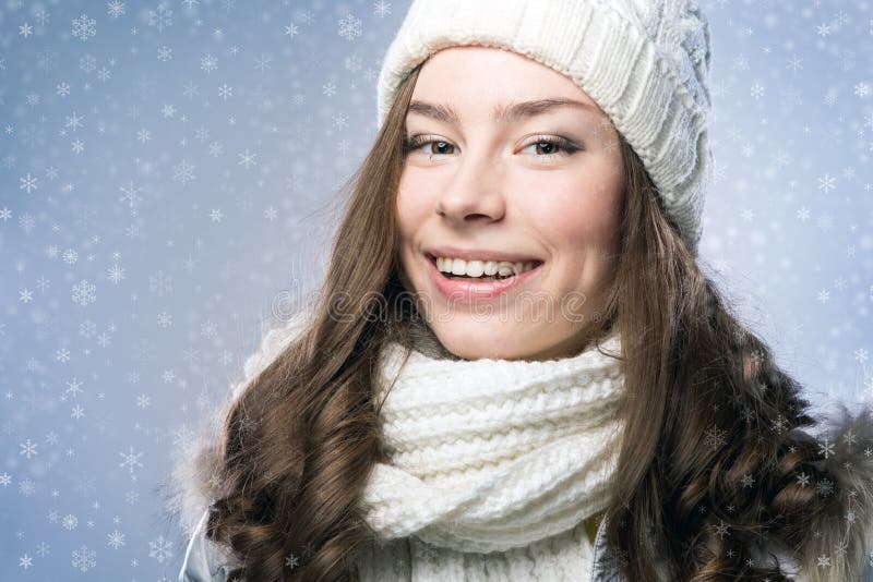 Face girl in winter hat stock photo. Image of happy, lights - 47746890