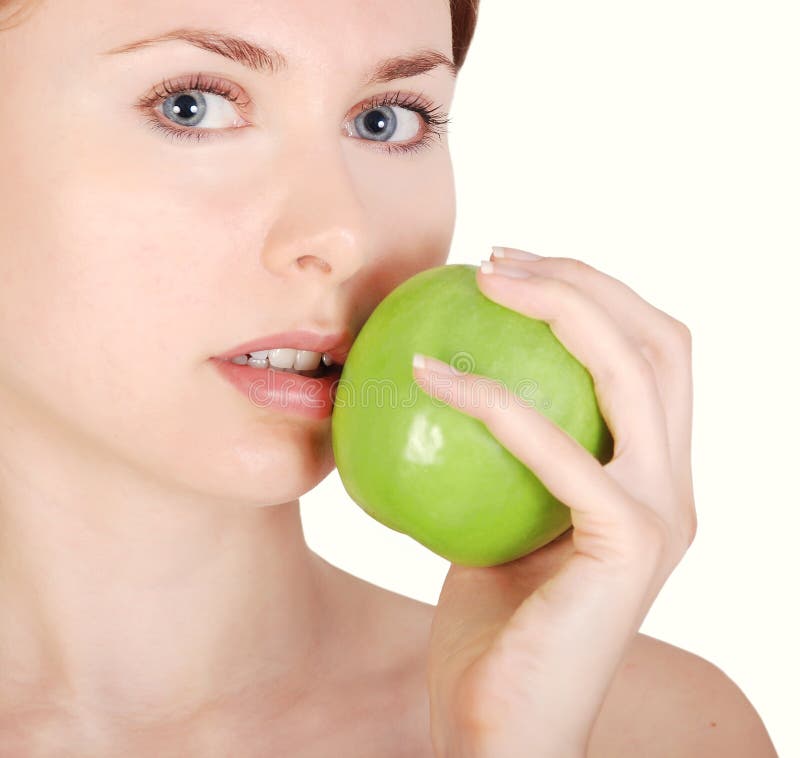 Face and green apple stock photo. Image of fresh, life - 9642194