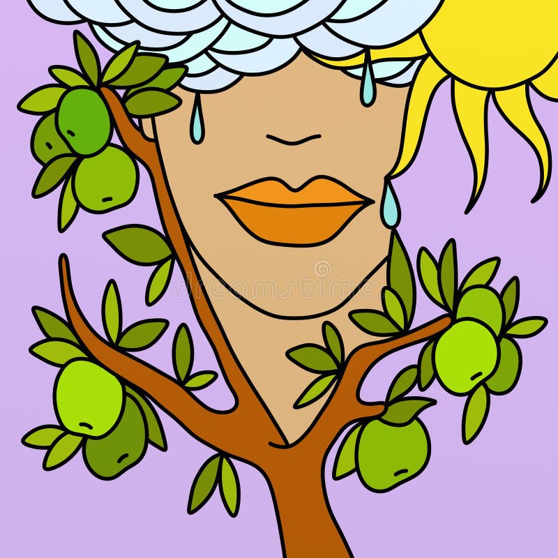 Face and green apple tree stock illustration. Illustration of plant ...