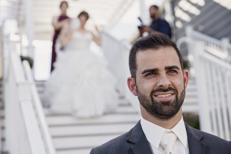 Wedding first look stock image. Image of modern, newlywed - 34603729