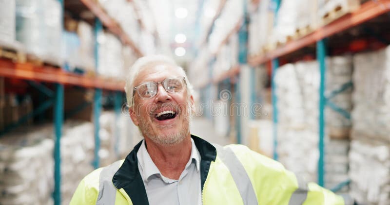 Face, Hands and Frame with Man in Warehouse, Funny and Capture with ...
