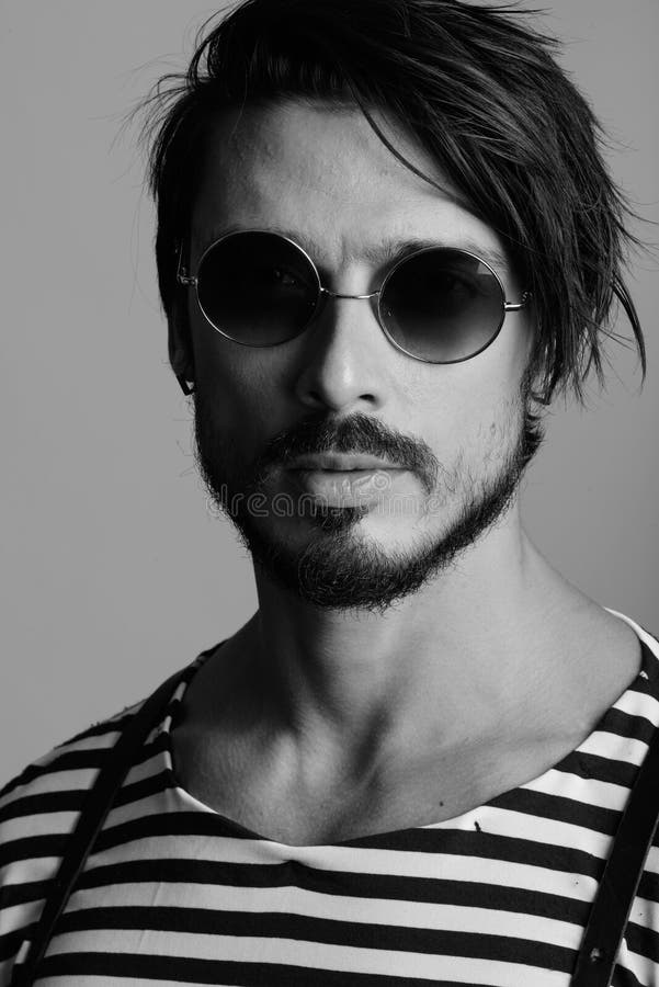 Portrait of Handsome Man Shot in Black and White Stock Image - Image of ...