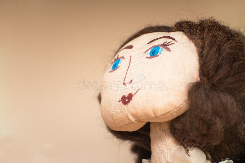 The Face of a Homemade Rag Doll with Blue Eyes. Portrait of a Rag Doll ...