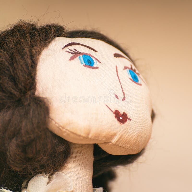 The Face of a Homemade Rag Doll with Blue Eyes. Portrait of a Rag Doll ...