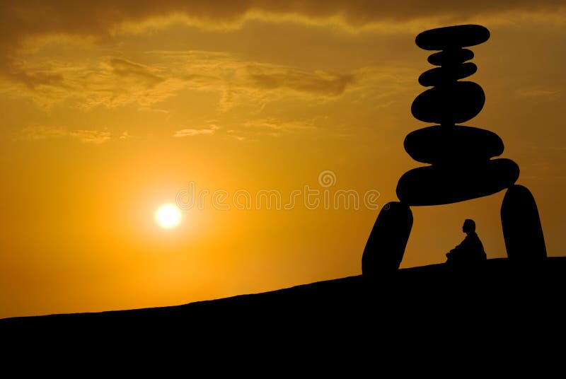 Face Huge Stress, Meditation Under Sunset Stock Photo - Image of face ...