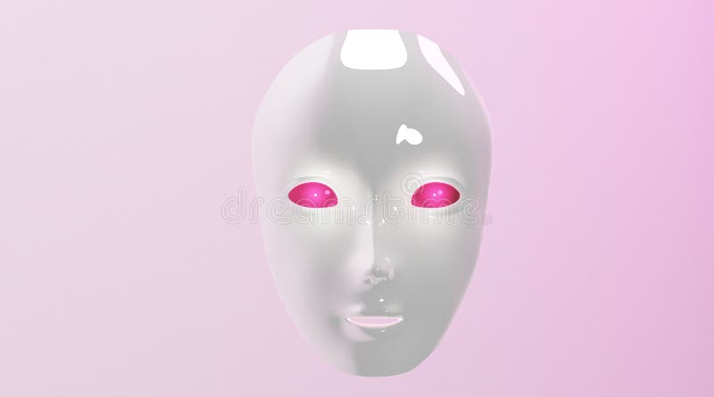 Face of Humanoid Robot with Red Eyes Made of Plastic Front View Stock ...