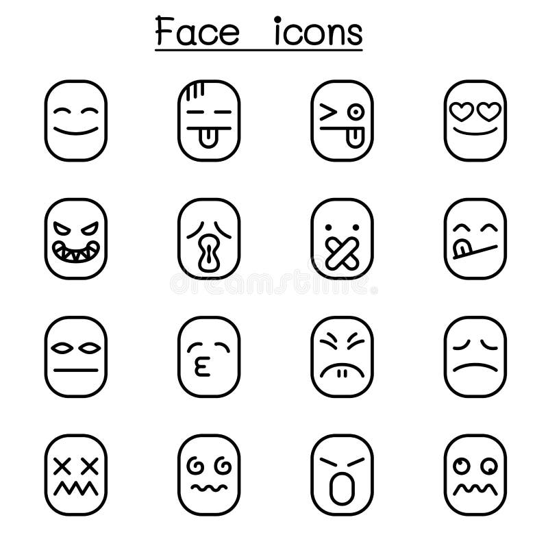 Face Icon Set in Thin Line Style Stock Vector - Illustration of ...