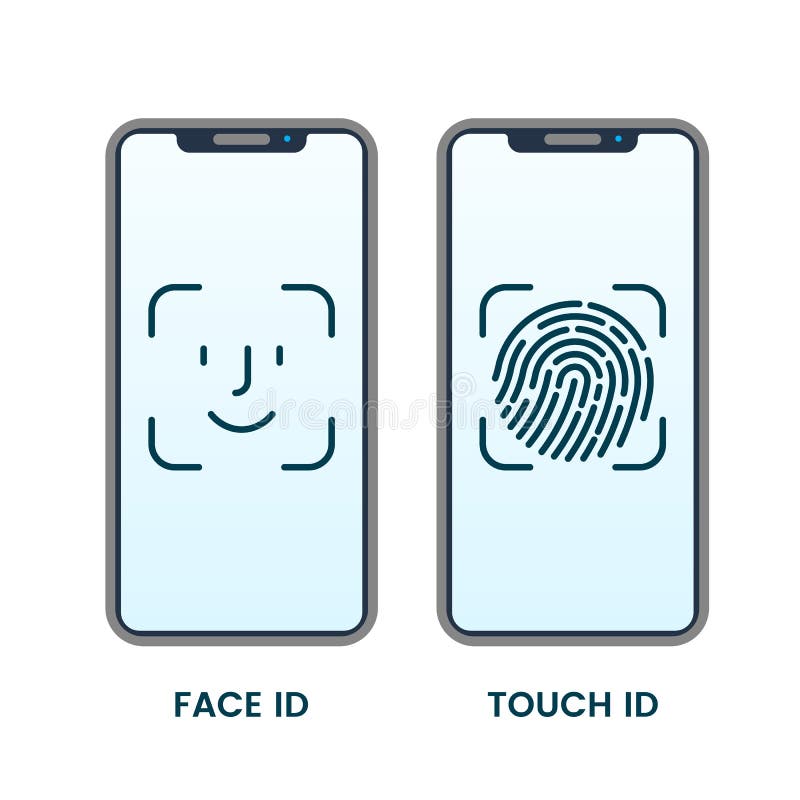 Face ID or Fingerprint Detector on Smartphone Touch Screen. Vector ...