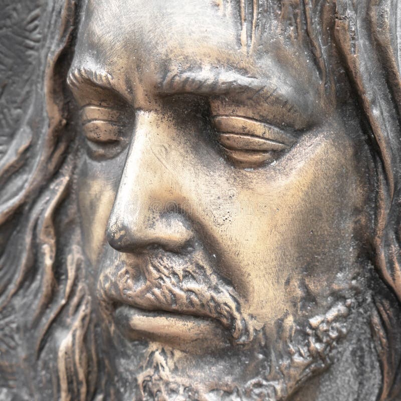 Face statue of dying jesus stock image. Image of grey - 242793003