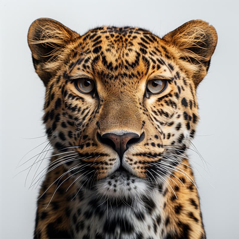 The Face of a Leopard in Front of a White Background Stock Image ...