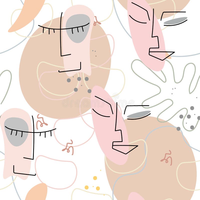 Face Line Pattern Abstract Drawing Seamless Print Stock Vector ...