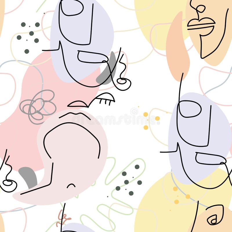 Face Line Pattern Abstract Drawing Seamless Print Stock Vector ...