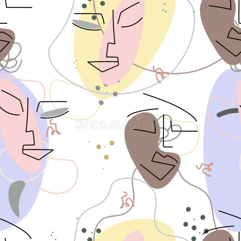 Face Line Pattern Abstract Drawing Seamless Print Stock Vector ...