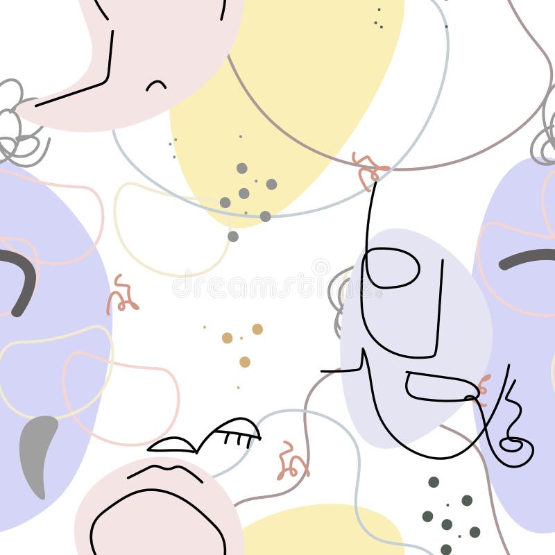 Face Line Pattern Abstract Drawing Seamless Print Stock Vector ...
