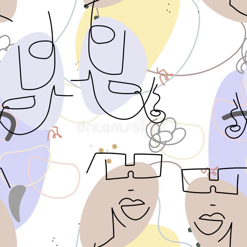 Face Line Pattern Abstract Drawing Seamless Print Stock Vector ...