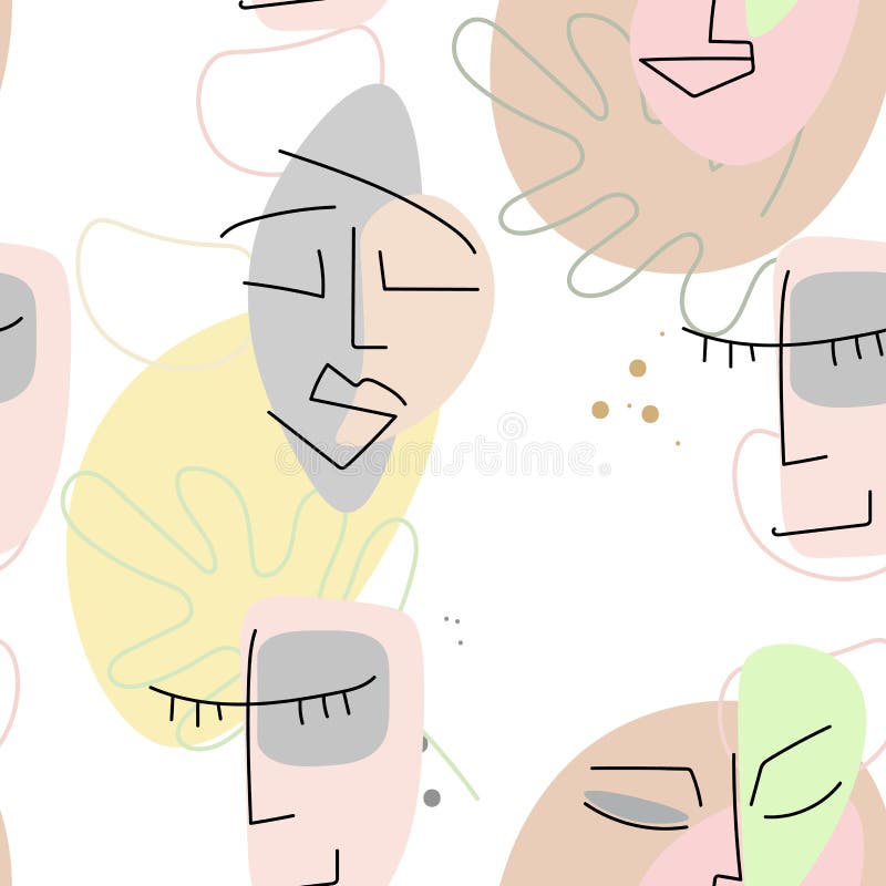 Face Line Pattern Abstract Drawing Seamless Print Stock Vector ...