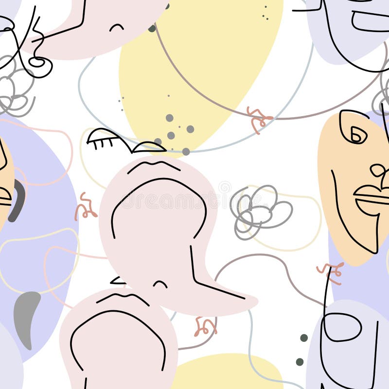 Face Line Pattern Abstract Drawing Seamless Print Stock Vector ...