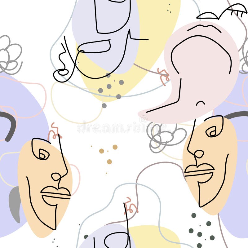 Face Line Pattern Abstract Drawing Seamless Print Stock Vector ...