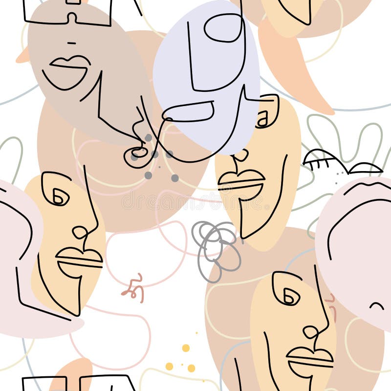Face Line Pattern Abstract Drawing Seamless Print Stock Vector ...
