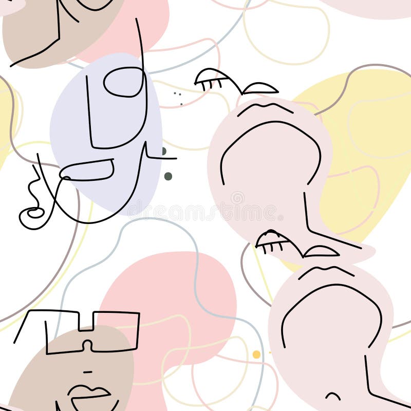 Face Line Pattern Abstract Drawing Seamless Print Stock Vector ...