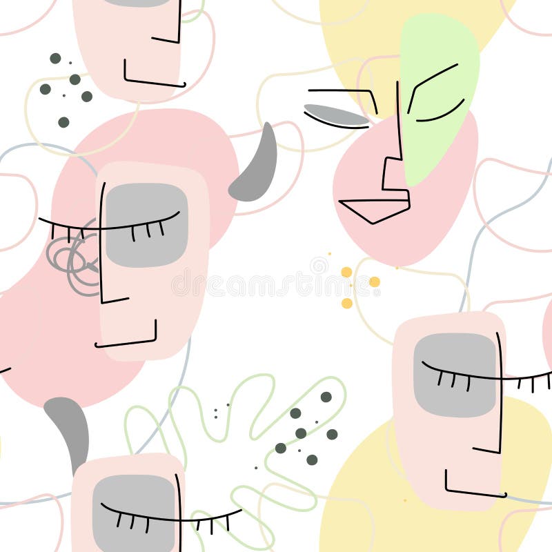 Face Line Pattern Abstract Drawing Seamless Print Stock Vector ...