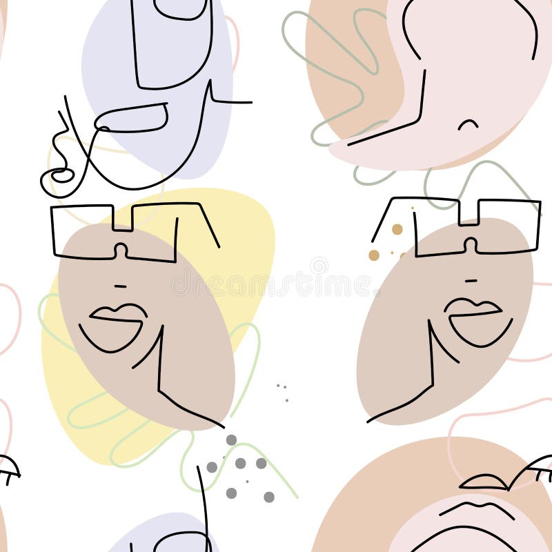 Face Line Pattern Abstract Drawing Seamless Print Stock Vector ...