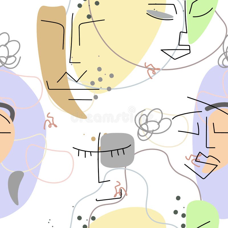Face Line Pattern Abstract Drawing Seamless Print Stock Vector ...
