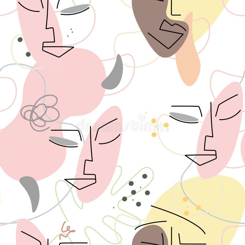 Face Line Pattern Abstract Drawing Seamless Print Stock Vector ...