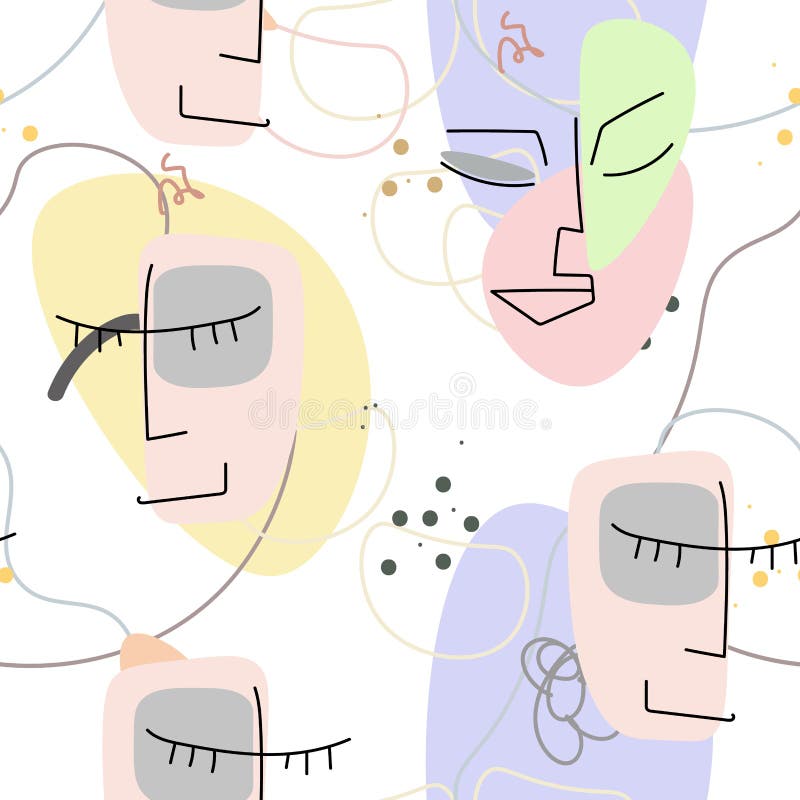 Face Line Pattern Abstract Drawing Seamless Print Stock Vector ...