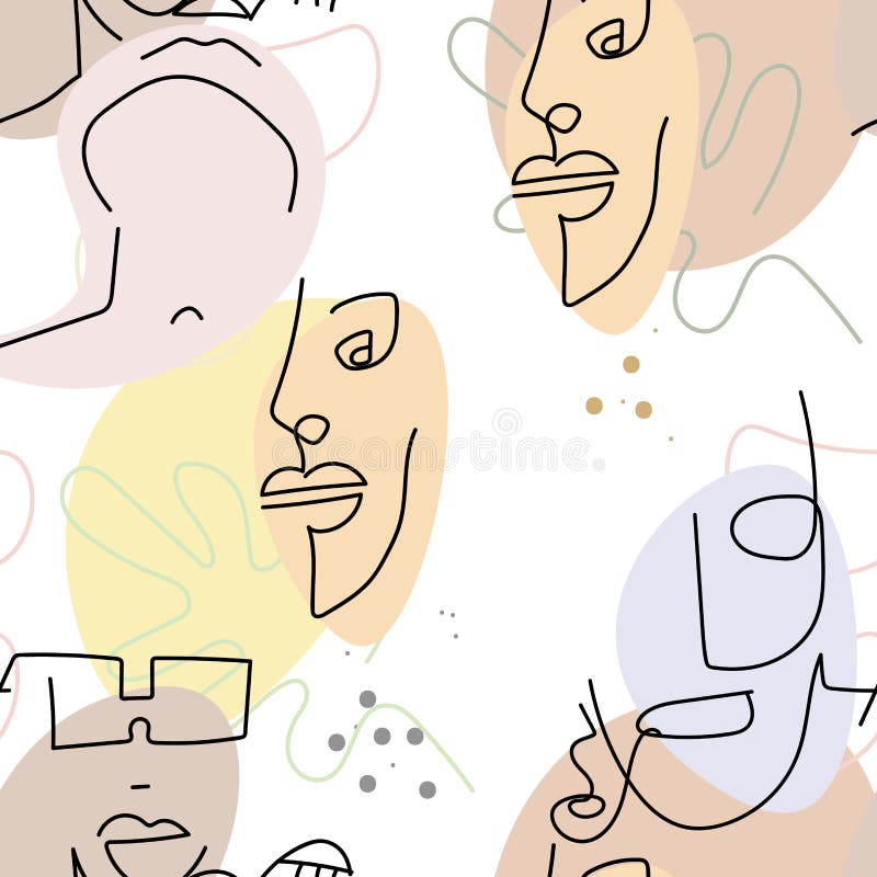Face Line Pattern Abstract Drawing Seamless Print Stock Vector ...
