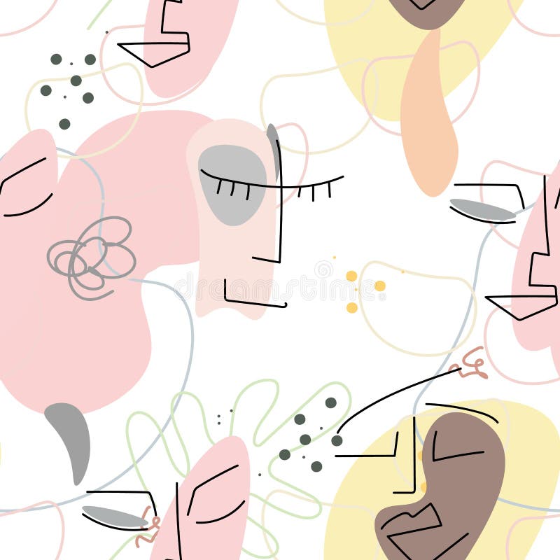 Face Line Pattern Abstract Drawing Seamless Print Stock Vector ...
